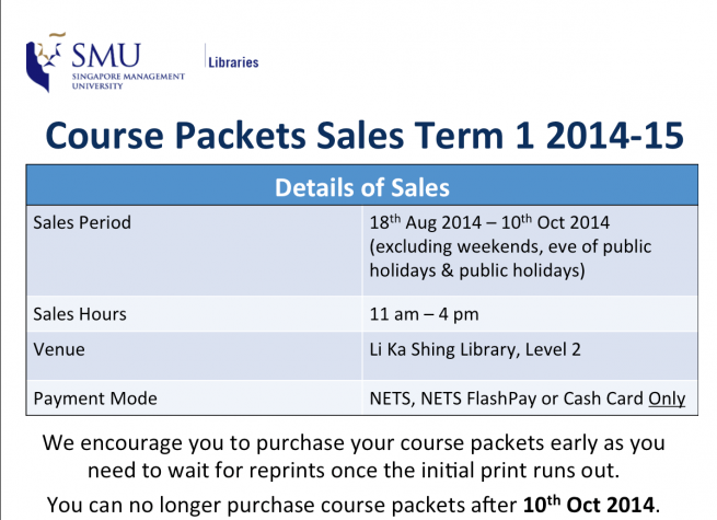 Course Packets Sales Term 1 2014-15 | SMU Newsroom